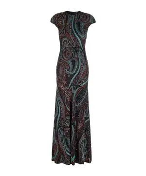 Etro Long Dress With V-neck And Long Sleeves - Multicolor