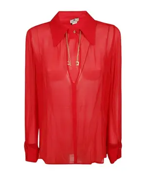 Elisabetta Franchi Blouse In Georgette Fabric With Jewel Logos - Red