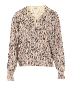 Liu Jo V-neck Printed Knitted Sweater - Sand Beige