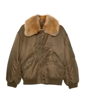 Saint Laurent Zip-up Long-sleeved Bomber Jacket With Fur Collar