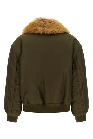 Saint Laurent Zip-up Long-sleeved Bomber Jacket With Fur Collar