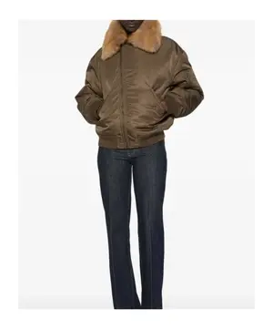 Saint Laurent Zip-up Long-sleeved Bomber Jacket With Fur Collar