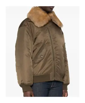 Saint Laurent Zip-up Long-sleeved Bomber Jacket With Fur Collar