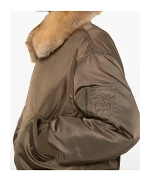 Saint Laurent Zip-up Long-sleeved Bomber Jacket With Fur Collar