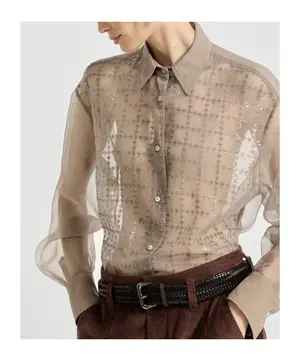Brunello Cucinelli Embellished Semi-sheer Shirt