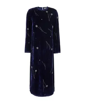 FORTE_FORTE Long Dress With 'flaurs D'orient' Embroidery - Blue
