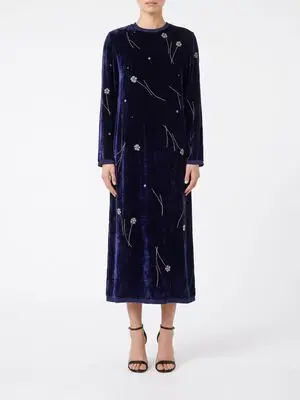 FORTE_FORTE Embroidered Velvet Long Sleeve Maxi Dress - Blue