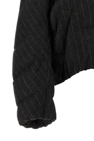 Brunello Cucinelli Pinstriped Padded Jacket With Stand Collar - Grey