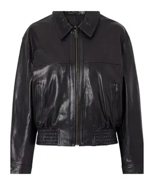 NILI LOTAN Cropped Leather Jacket - Black