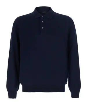 Tagliatore Long-sleeve Knitted Polo Shirt - Blue