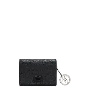 GANNI Card Holder With Flap In Grained - Black