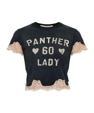 Valentino Garavani Lace Trimmed Cropped T-shirt
