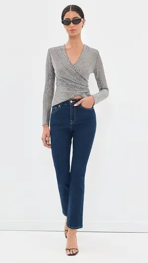 SELF-PORTRAIT Rhinestone Mesh Wrap Top