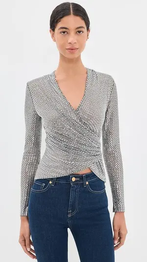 SELF-PORTRAIT Rhinestone Mesh Wrap Top