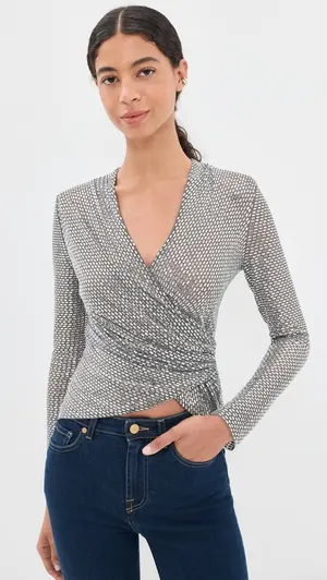 SELF-PORTRAIT Rhinestone Mesh Wrap Top