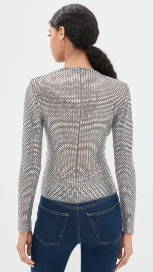 SELF-PORTRAIT Rhinestone Mesh Wrap Top