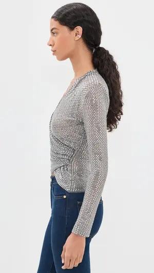 SELF-PORTRAIT Rhinestone Mesh Wrap Top