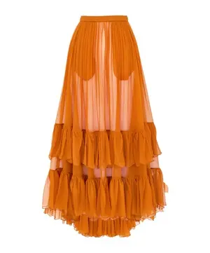 Saint Laurent Skirt In Silk Crepon Muslin - Caramel