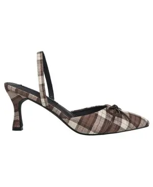 French Connection Bowy Plaid Kitten Heel Slingback Pumps - Brown Multi