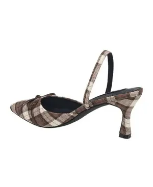 French Connection Bowy Plaid Kitten Heel Slingback Pumps - Brown Multi