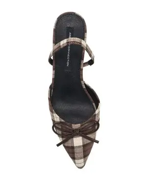 French Connection Bowy Plaid Kitten Heel Slingback Pumps - Brown Multi