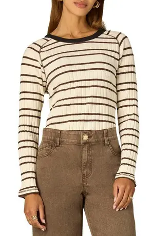 Wit & Wisdom Stripe Rib Top - Ecru/black