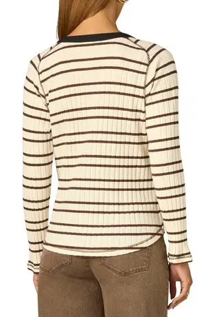 Wit & Wisdom Striped Ribbed Long Sleeve Top - Ecru/black
