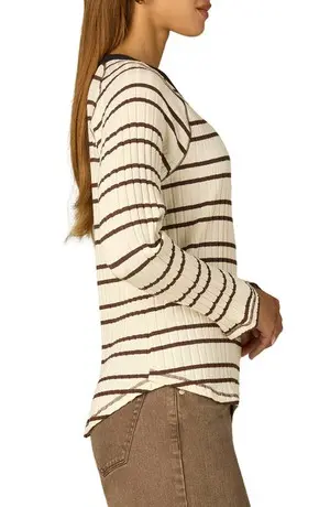 Wit & Wisdom Striped Ribbed Long Sleeve Top - Ecru/black