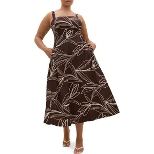 City Chic Athena Sketch Floral Print Dress - Choc Bloom
