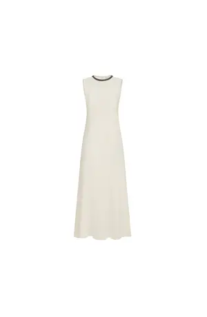 Brunello Cucinelli Viscose And Linen Fluid Twill Maxi Dress With Embellished Collar