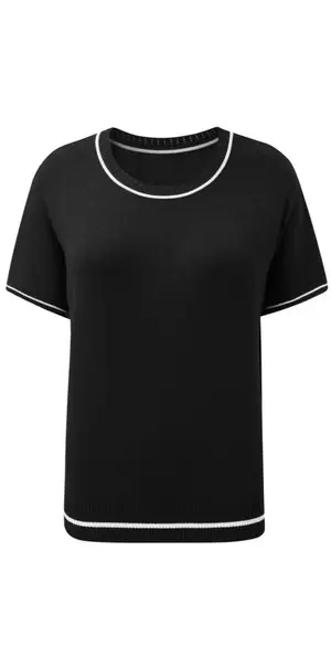 ZILPU Lightweight Soft Knit Crewneck Top With Contrast Trim - Black