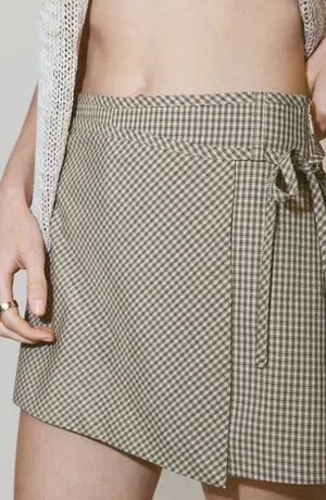 Mango Checkered Tie Waist Skort