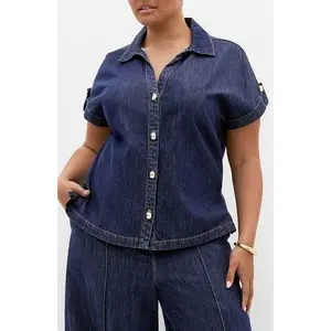 City Chic Cotton Denim Shirt - Dark Denim