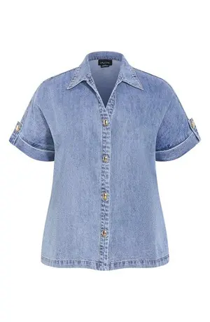 City Chic Cotton Denim Shirt - Light Denim