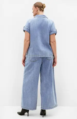 City Chic Cotton Denim Shirt - Light Denim