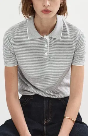 Mango Stripe Polo Sweater - Navy
