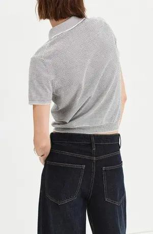 Mango Stripe Polo Sweater - Navy