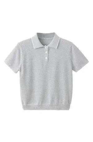 Mango Stripe Polo Sweater - Navy