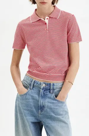 Mango Stripe Polo Sweater - Red
