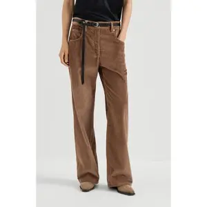 Brunello Cucinelli Cotton Corduroy Straight Five-pocket Trousers With Monili - Dattero