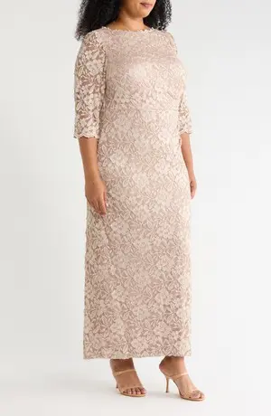 JESSICA HOWARD Floral Lace Sheath Dress With Scalloped Neckline - Champagne