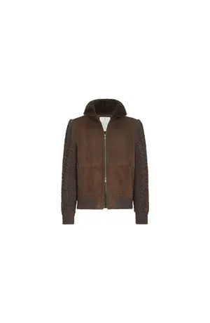 Brunello Cucinelli Suede Shearling And Cashmere Knit Bomber Jacket With Thermore® Padding