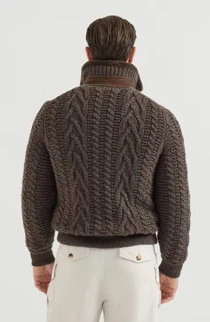 Brunello Cucinelli Suede Shearling And Cashmere Knit Bomber Jacket With Thermore® Padding