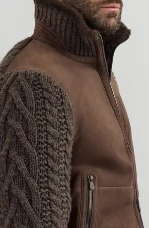 Brunello Cucinelli Suede Shearling And Cashmere Knit Bomber Jacket With Thermore® Padding