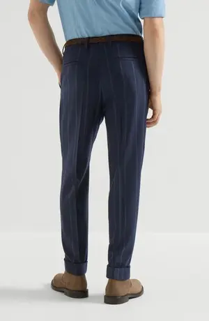 Brunello Cucinelli Cashmere And Virgin Wool Multistripe Twill Trousers - Navy Blue