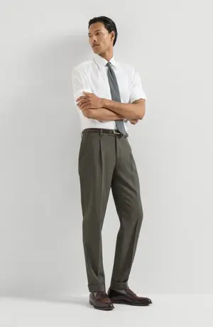 Brunello Cucinelli Virgin Wool Canvas Trousers With Pleat