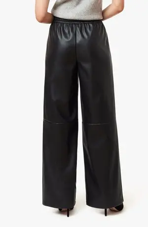 Habitual Faux Leather Wide Leg Track Pants With Snap-button Details