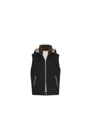 Brunello Cucinelli Bonded Wool Flannel Hooded Down Vest With Detachable Shearling Insert