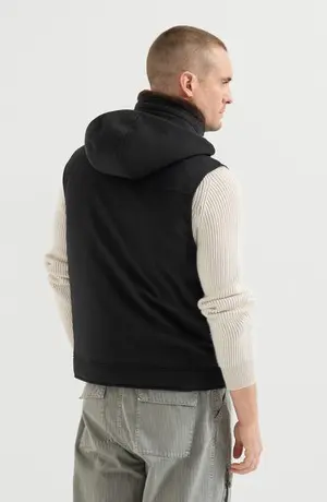 Brunello Cucinelli Bonded Wool Flannel Hooded Down Vest With Detachable Shearling Insert