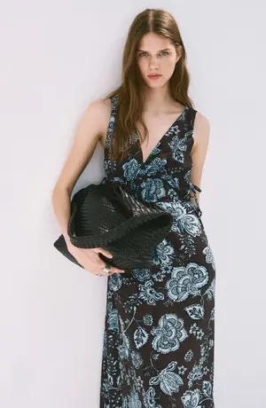 Mango Shirred Floral Sleeveless Dress